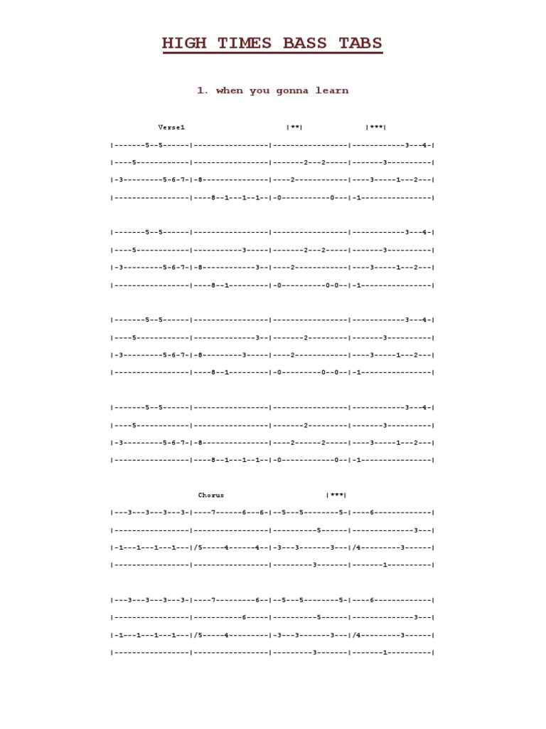 High Times Bass Tabs Jamiroquai | PDF | Refrain | Song Structure