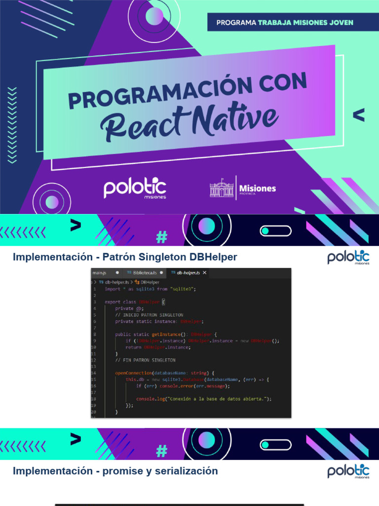 Patron Singleton ' Programacion Con React Native | PDF