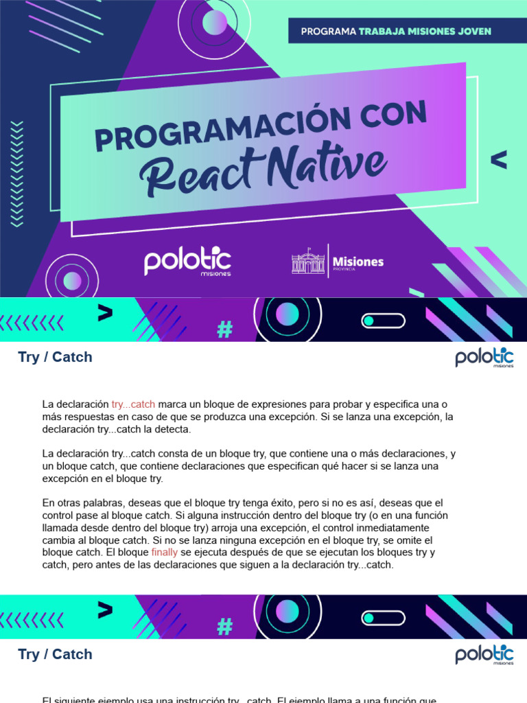 Manejo de Errores - Programacion Con React Native | PDF | Programación de computadoras | Script Java