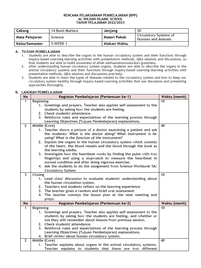 RPP Sem 2 Kelas 5 Science Fix | PDF | Lesson Plan | Learning