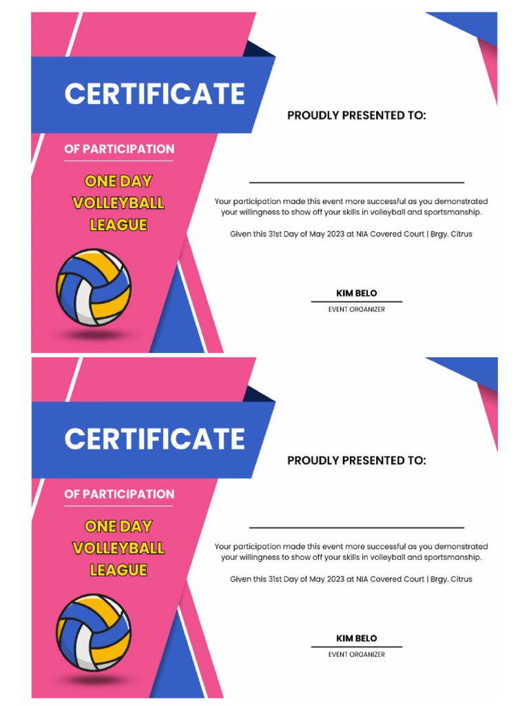 Certificate of Participation - Volleyball | PDF