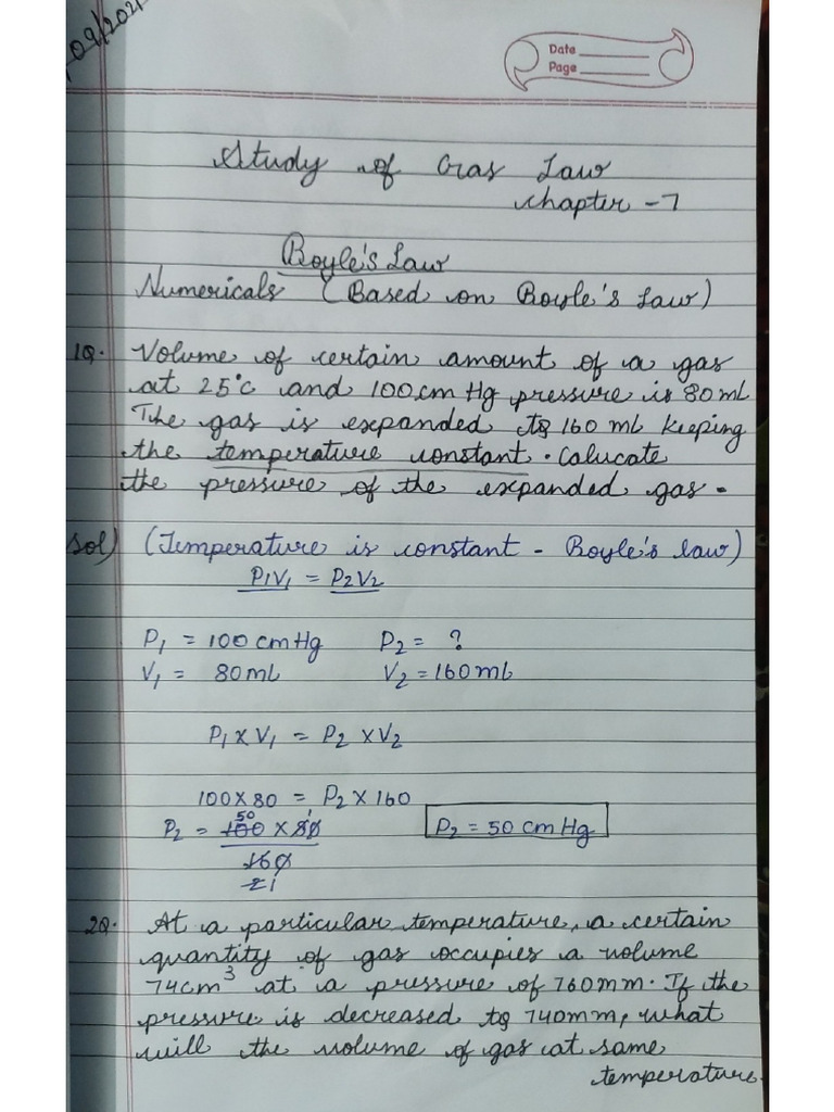 Chemistry (Gass Laws) Numericals | PDF