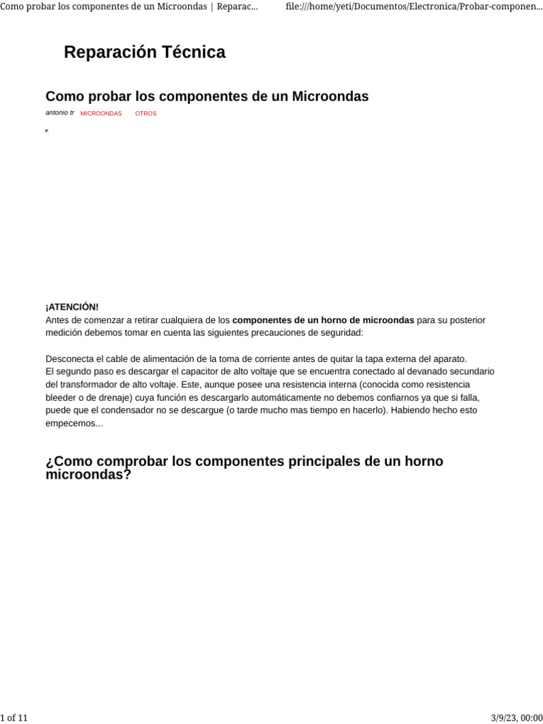 Como Probar Los Componentes de Un Microondas | PDF | Transformador ...