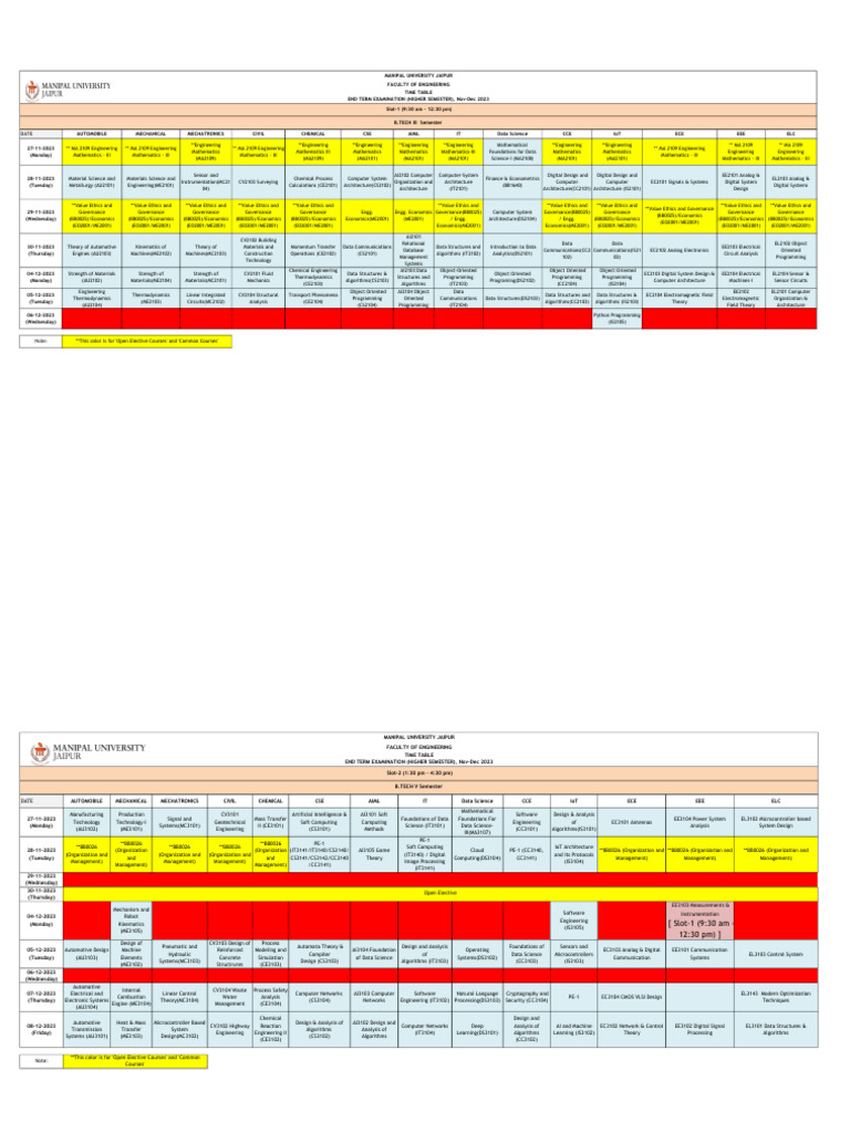 FoE - Updated-ETE Timetable - Nov-Dec 2023 | PDF | Computing | Engineering