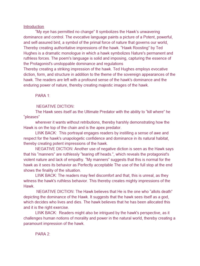 Hawk Roosting Mind Map | PDF | Poetry