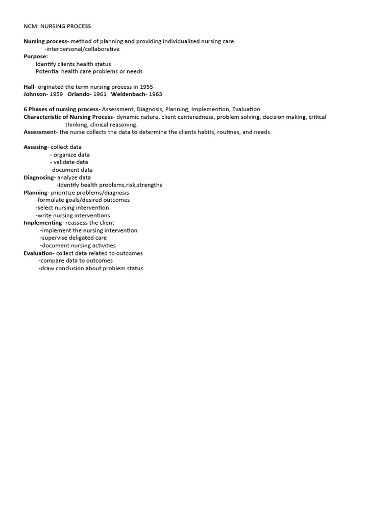 Nursing Process Notes Pdf