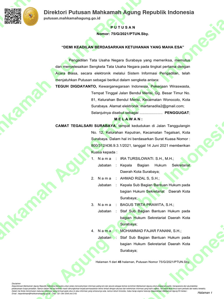 Putusan 75 G 2021 Ptun - Sby 20231013232622 | PDF