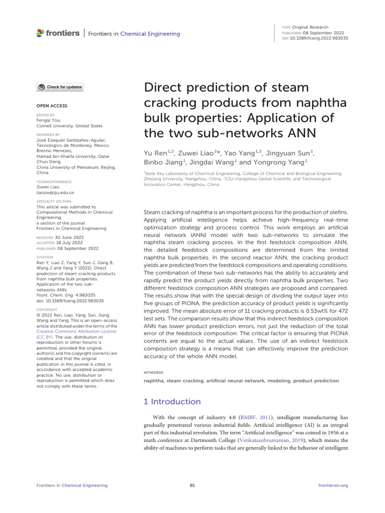 Direct - Prediction - of - Steam - Cracking - Products - From - Naphta Bulk Properties | PDF ...