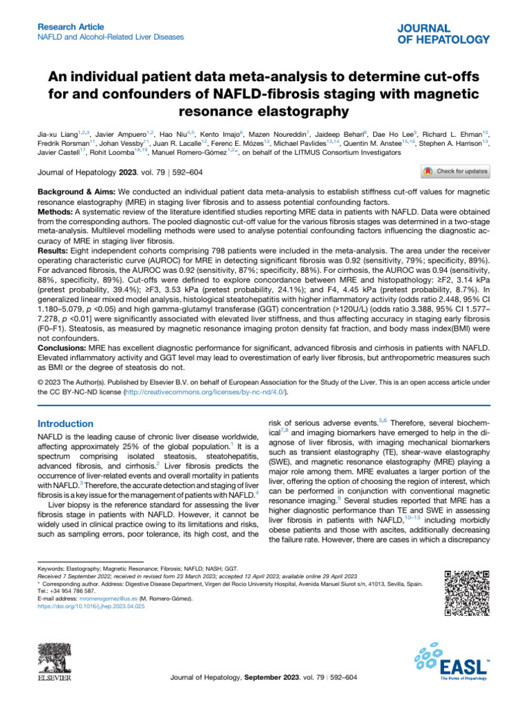 NAFLD Fibrosis Staging with MRE | PDF | Cirrhosis | Meta Analysis