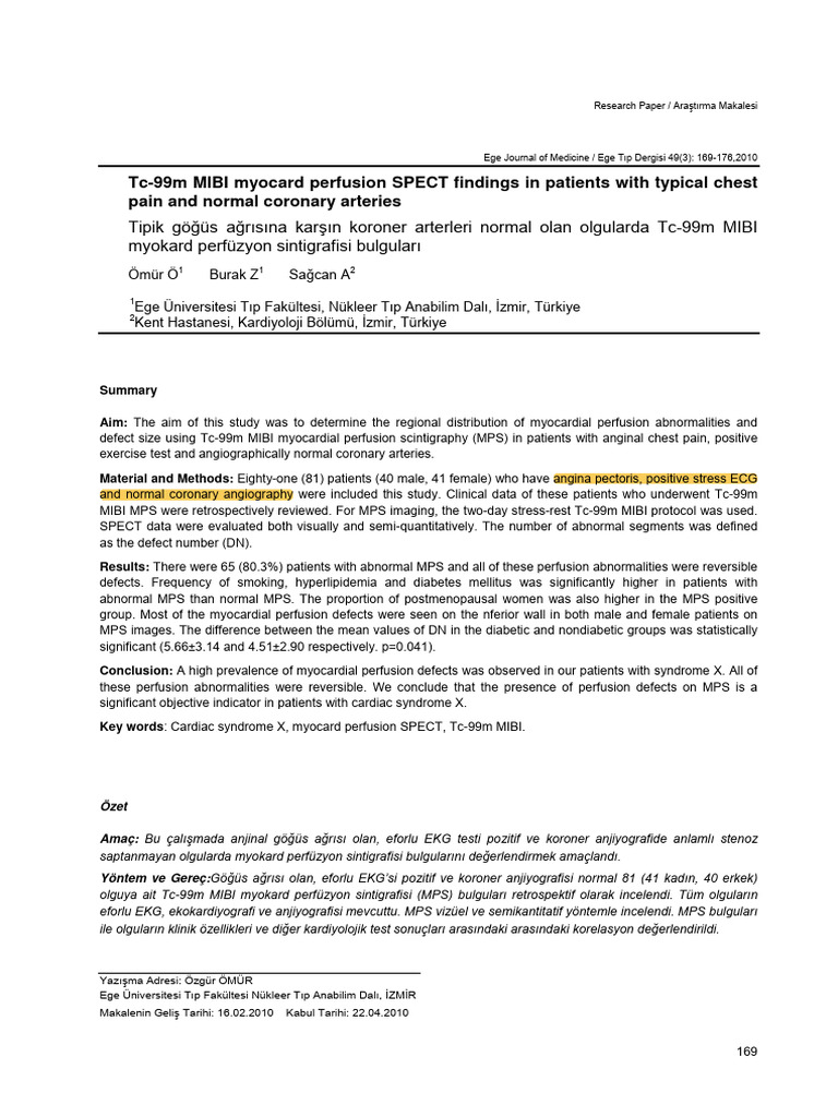 Omur - Tc-99m MIBI Myocard Perfusion SPECT Findings in Patients With ...