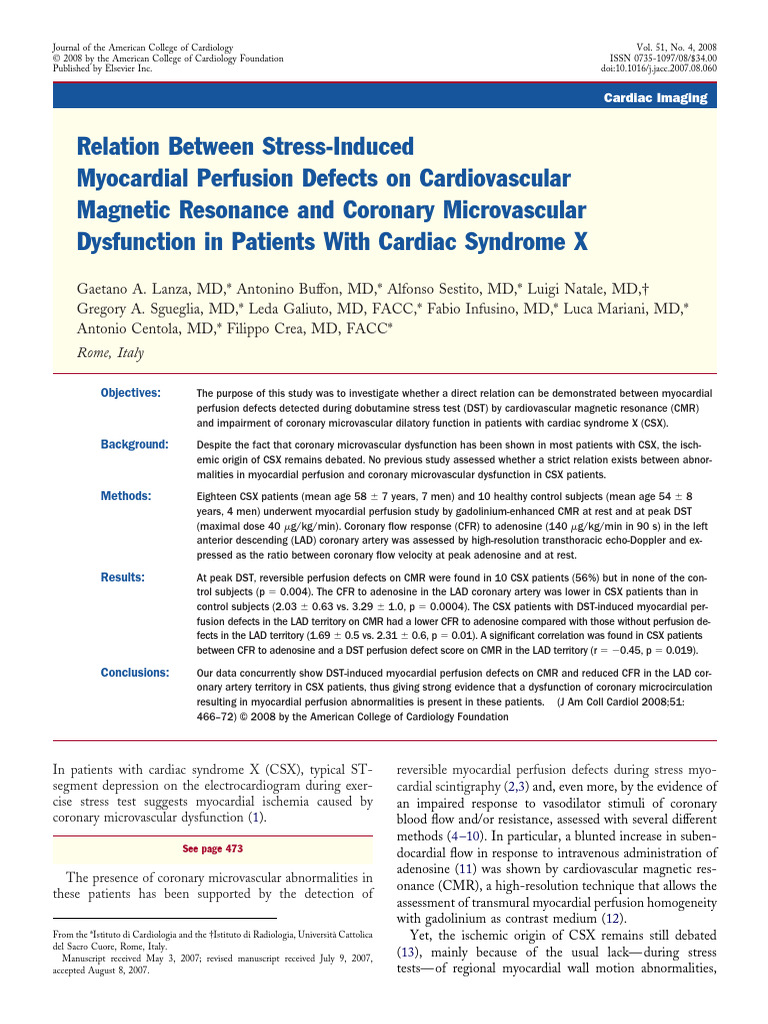 Lanza - Myocardial Perfusion Defects On Magnetic Resonance and Coronary ...