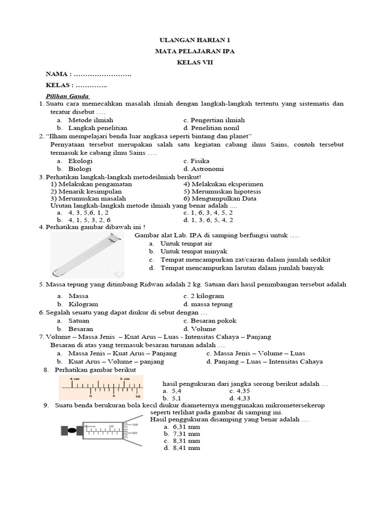 Ulangan IPA Kelas VII | PDF | Sains & Matematika