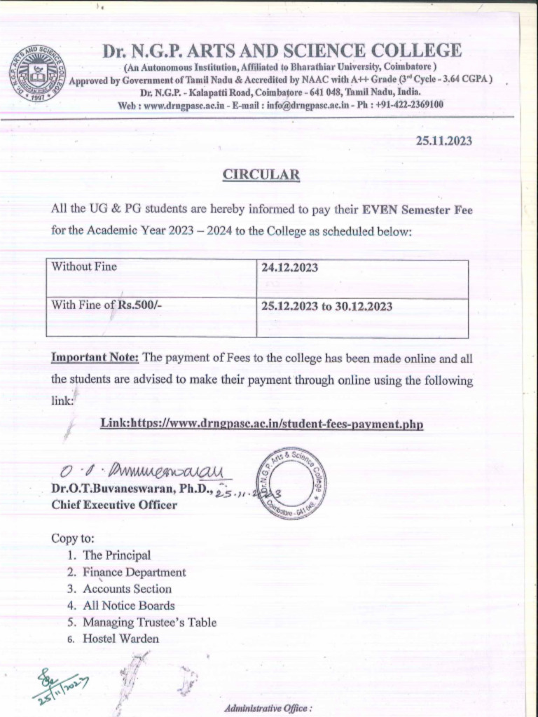 Even Sem 23 Fees Date | PDF