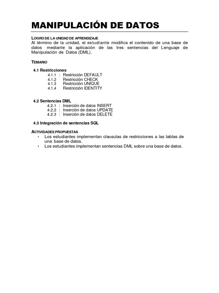 Manipulación de Datos | Descargar gratis PDF | SQL | Datos de computadora