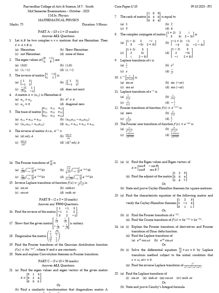 Mathematical Physics | PDF | Fourier Transform | Matrix (Mathematics)