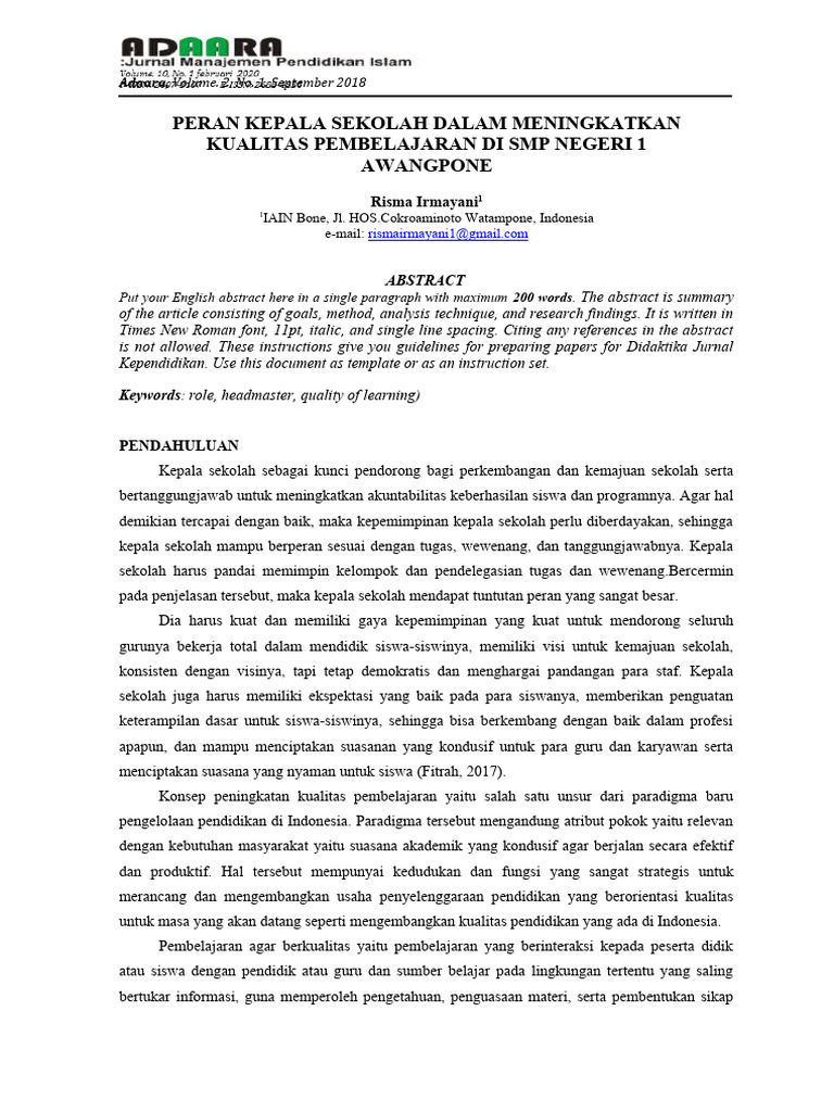 Peran Kepala Sekolah Dalam Meningkatkan Kualitas Pembelajaran | PDF