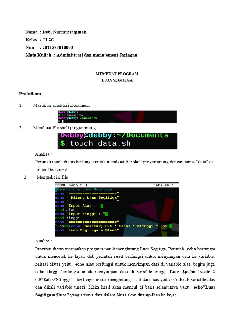 Praktikum Shell Programming - Debi Nurmustaqimah | PDF | Metode & Bahan Ajar
