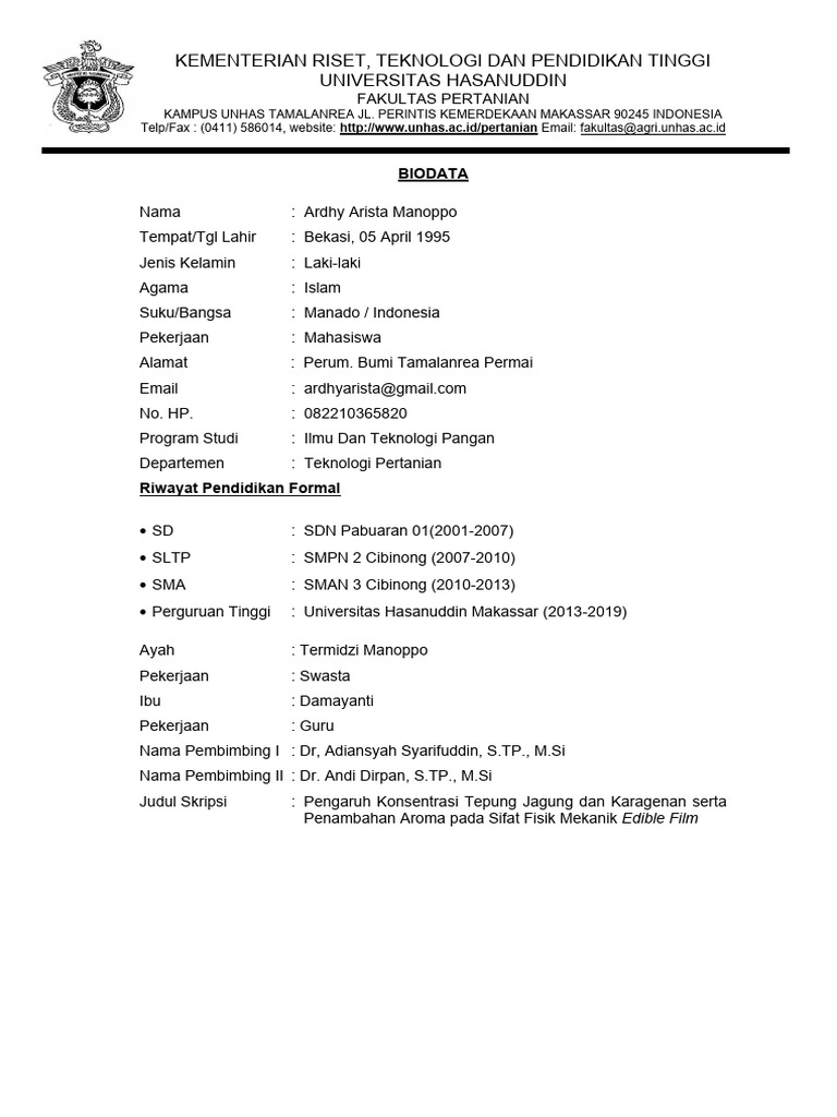 Biodata Wisuda Ardhy | PDF