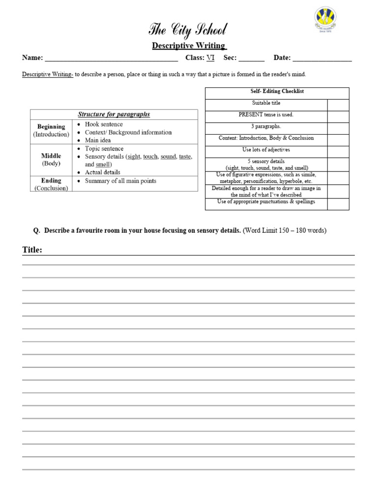 Descriptive Writing (Worksheet) | PDF