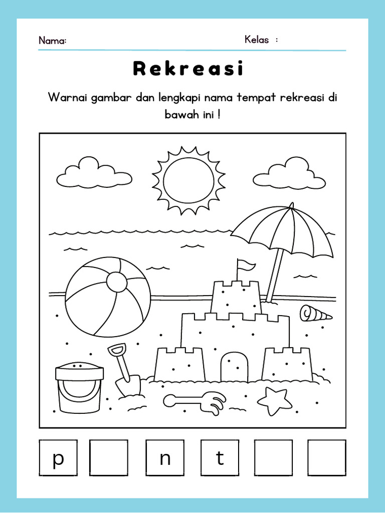 Lembar Kerja Tema Rekreasi Berwarna Ilustratif | PDF