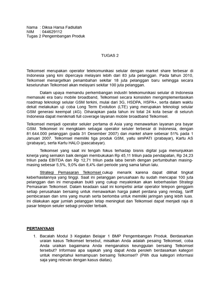 Tugas 2, Diksa Harsa Fadlullah, Pengembangan Produk - 044629112 | PDF ...