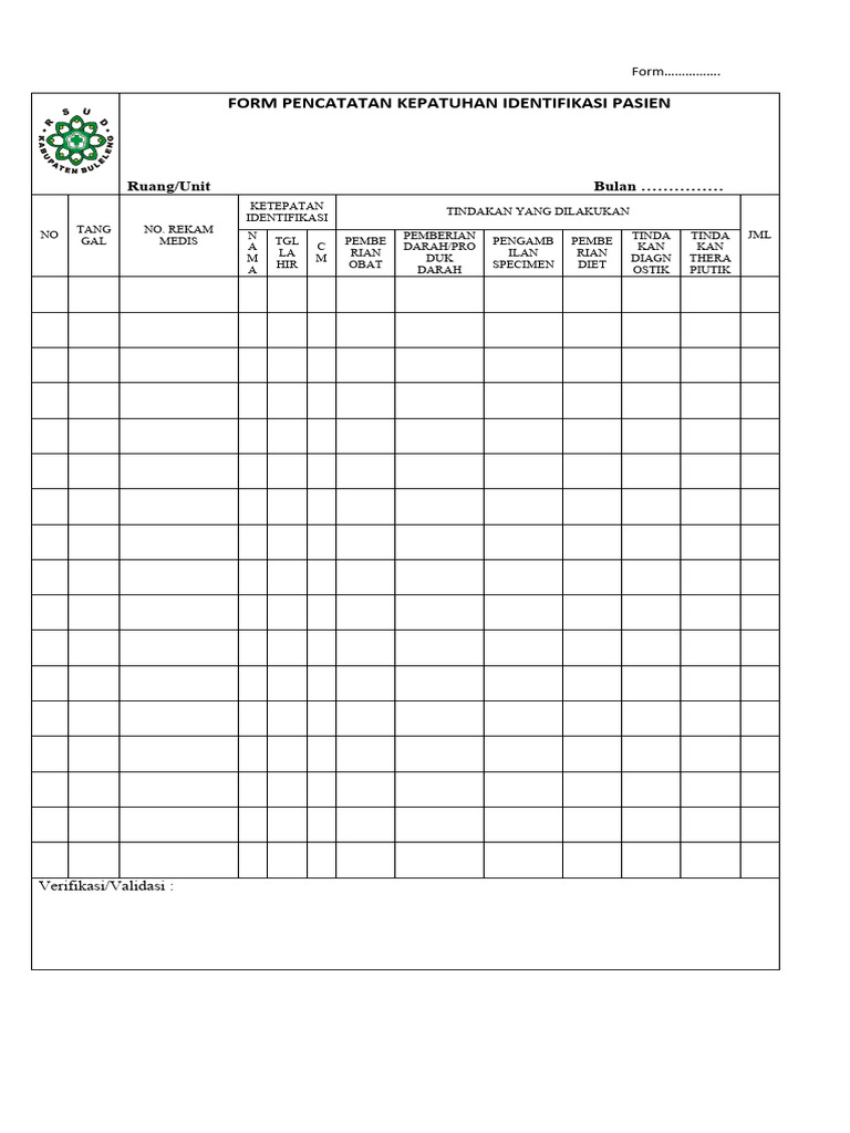 Form Kepatuhan Identifikasi Pasien | PDF