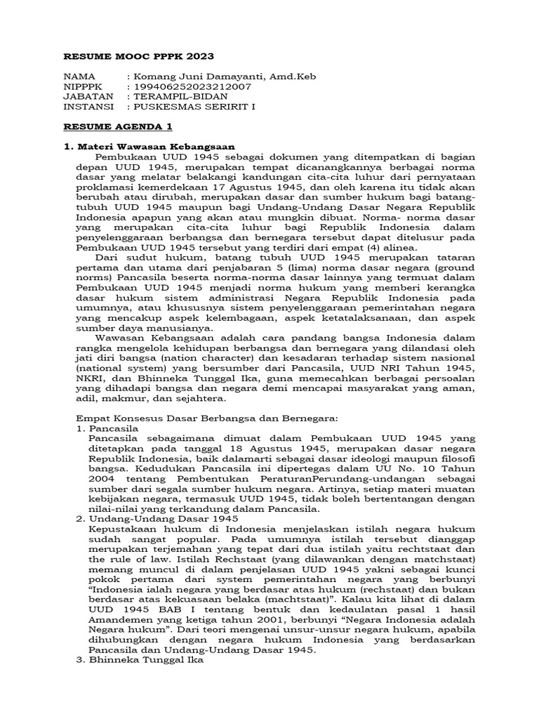 RESUMEN JURNAL MOOC PPPK AGENDA 1 2 3 Edit | PDF