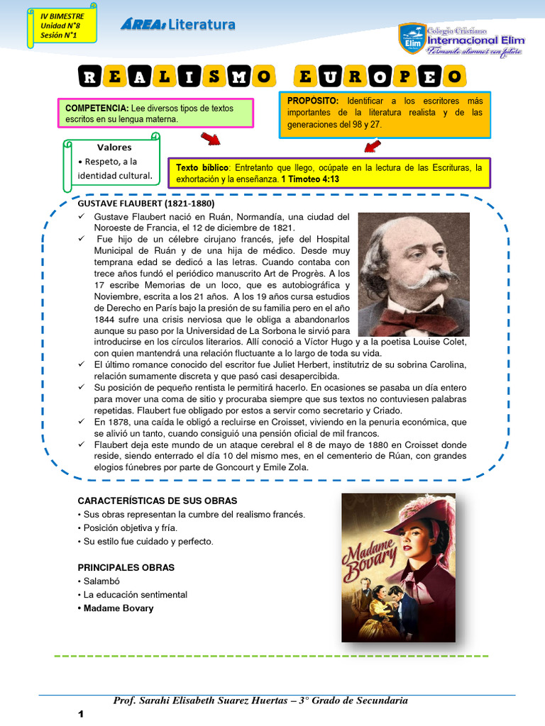 U8 s1 Literatura Realismo II. | PDF | Madame Bovary