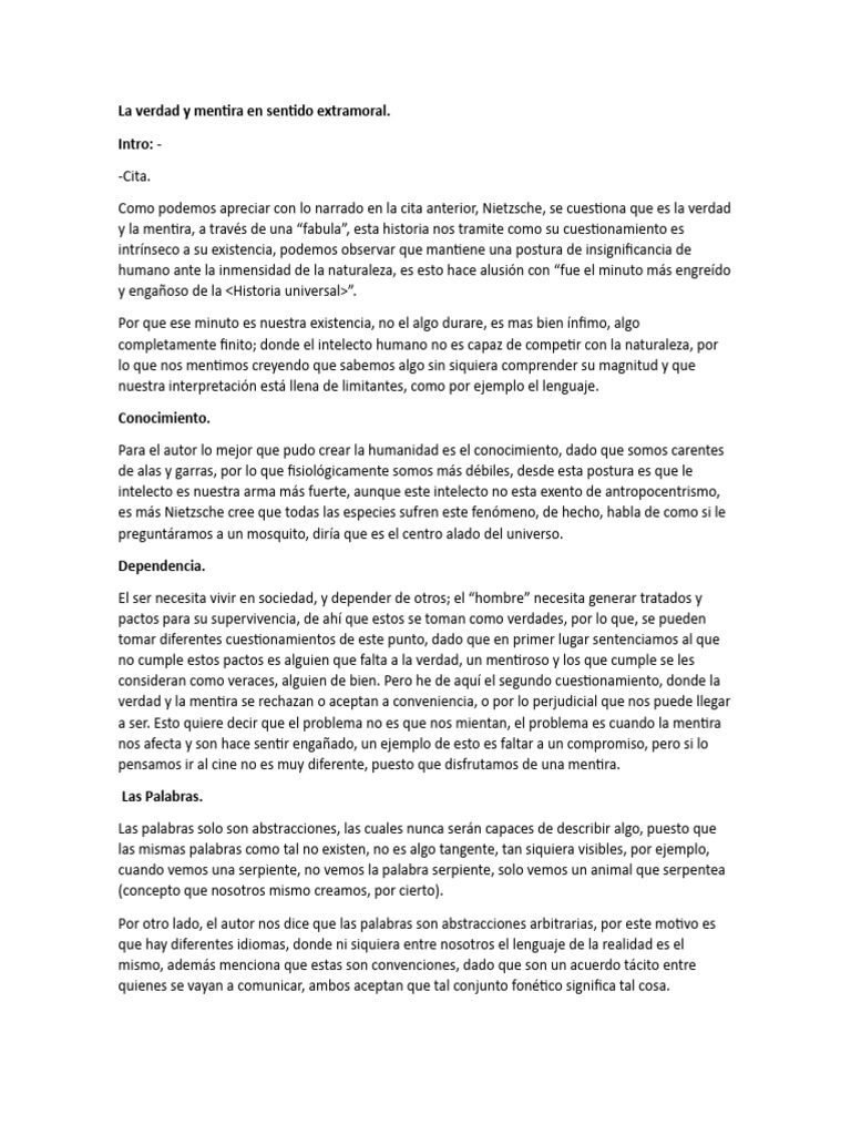 Nietzsche: Verdad, Mentira y Lenguaje | PDF | Verdad | Realidad