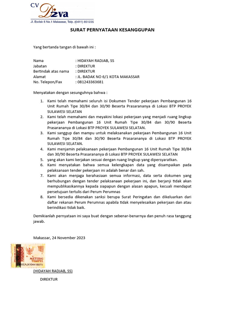 Surat Pernyataan Kesanggupan | PDF