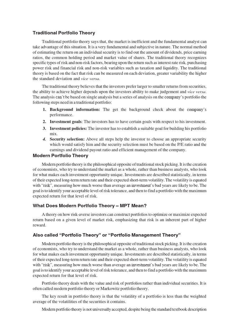Traditional vs. Modern Portfolio Theory | PDF | Modern Portfolio Theory ...