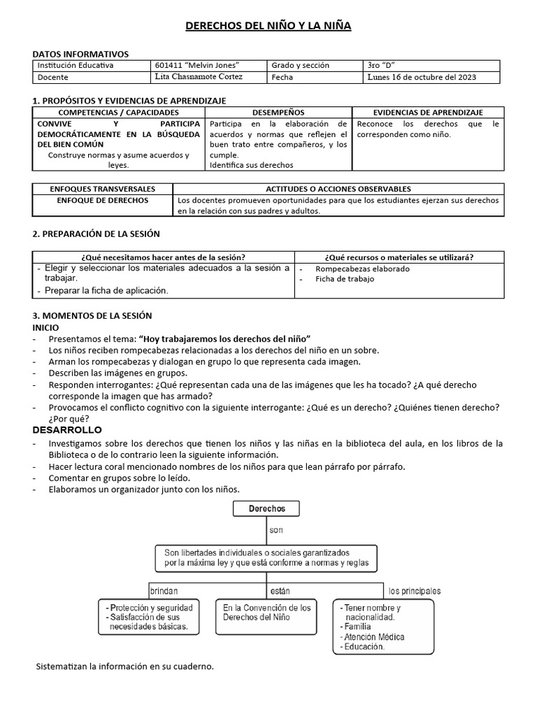 Lunes - 16 - Derechos Del Niño y La Niña - PS | PDF | Aprendizaje