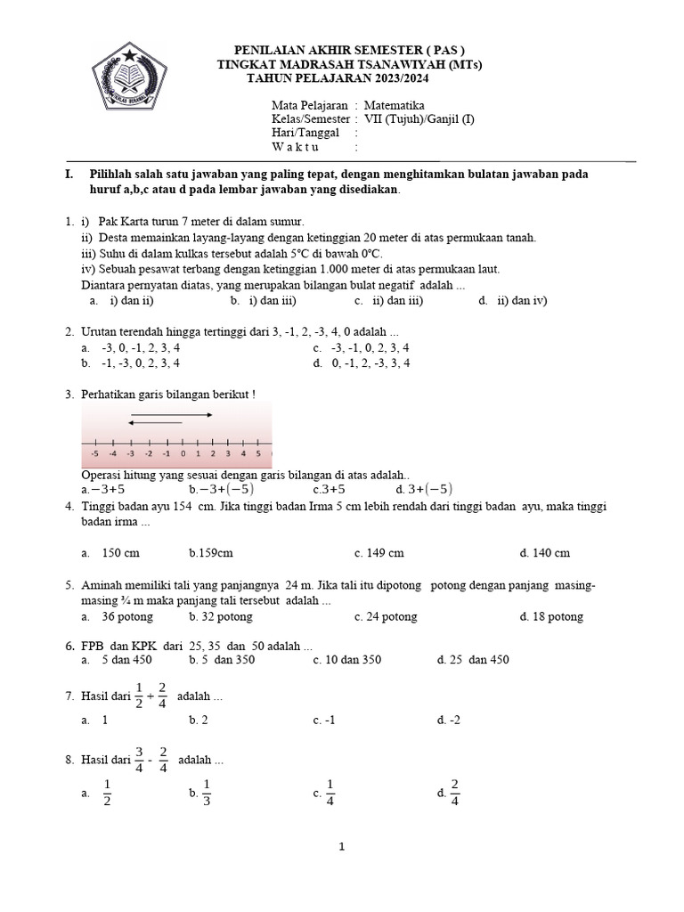 Soal Matem 7 | PDF | Metode & Bahan Ajar