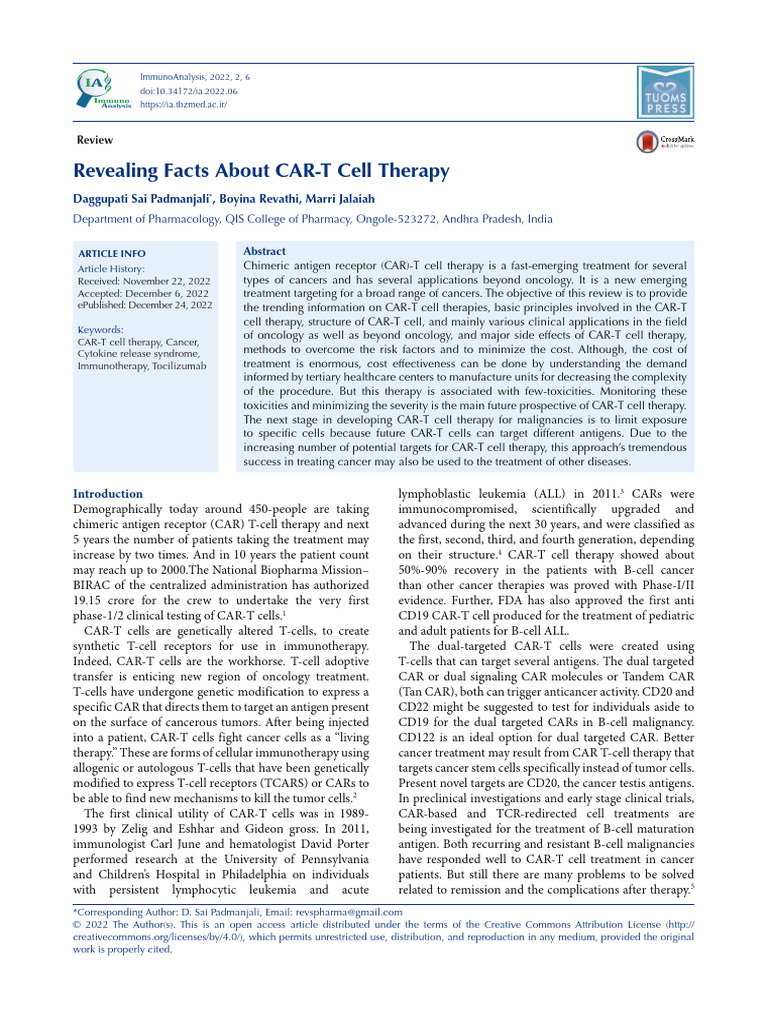 Car-T Cells Therapy | PDF | Immune System | T Cell