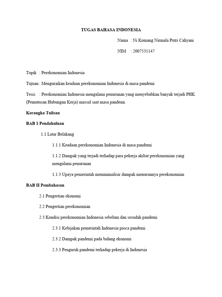 Tgs B.indo Kerangka (Ekonomi) | PDF | Pengelolaan Keuangan & Uang | Politik
