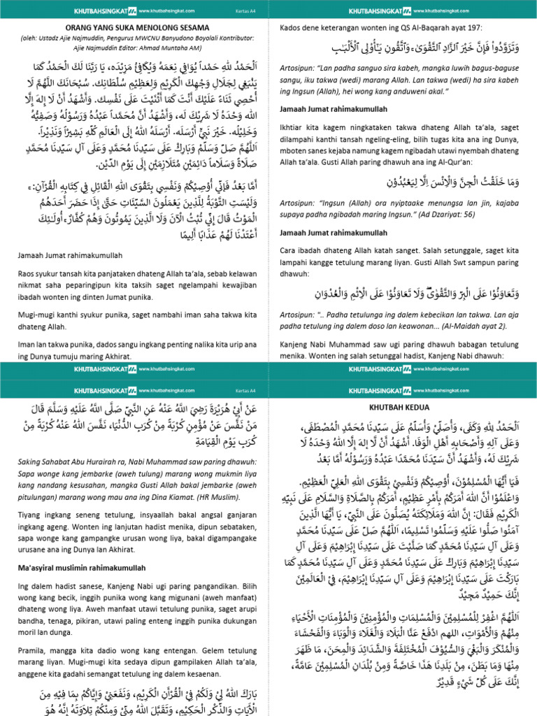 Khutbah Jumat Bahasa Jawa - Orang Yang Suka Menolong Sesama | PDF