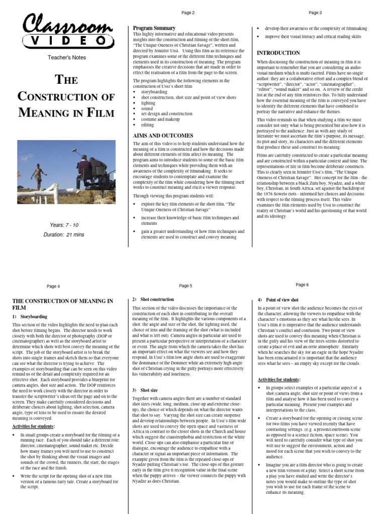 Construction of Meaning in Film | PDF | Camera | Cinematography