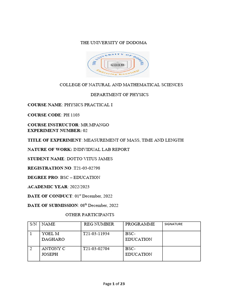 PH1103 Practical 02 | PDF | Weighing Scale | Measurement PH1103 Practical 02 | PDF | Weighing Scale | Measurement