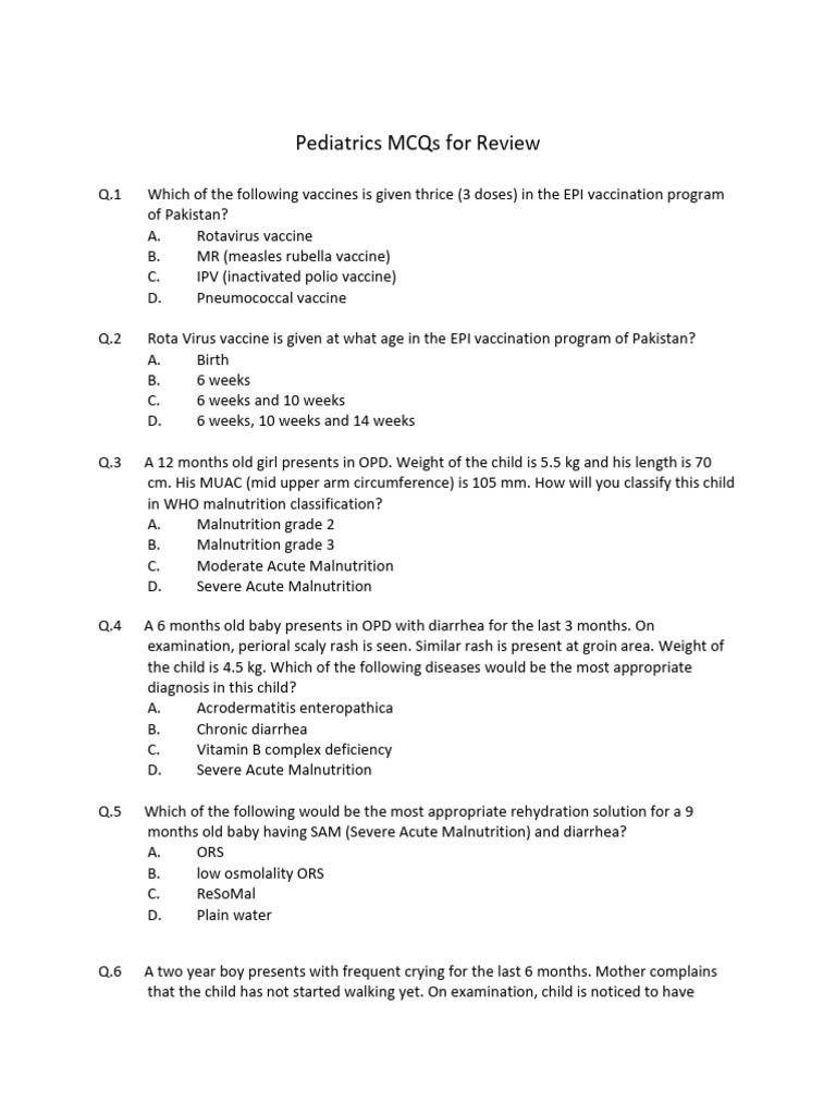 Paeds MCQs For Review | PDF | Congenital Heart Defect | Pneumonia