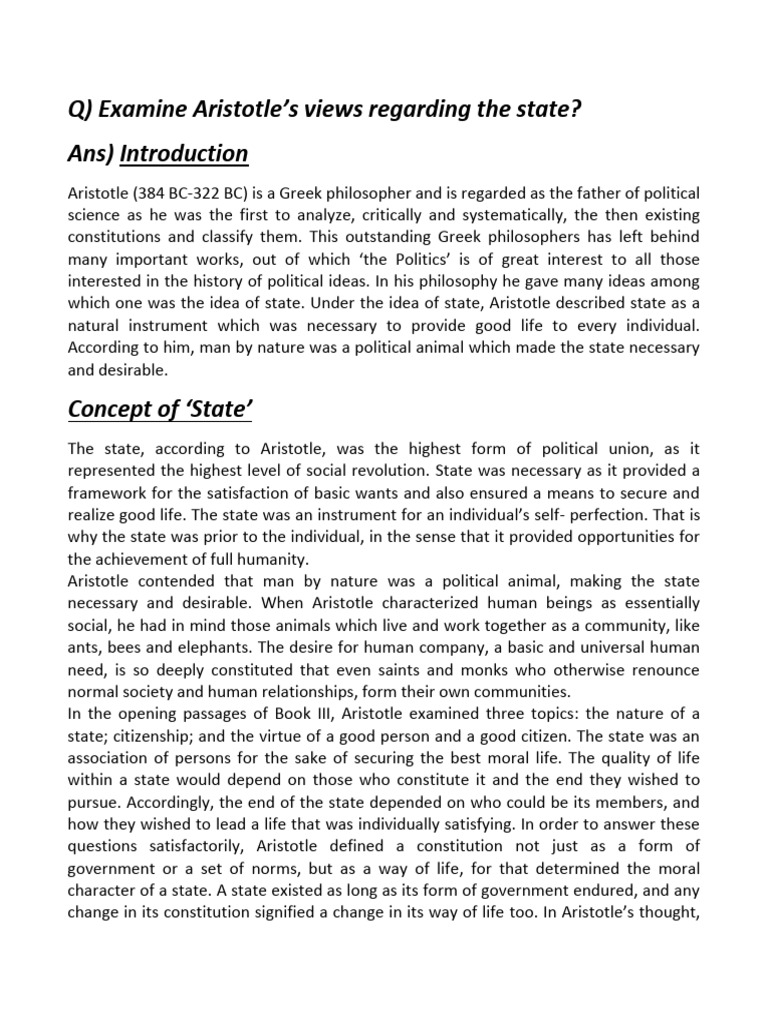 Aristotles Views On State | PDF | Aristotle | Idea