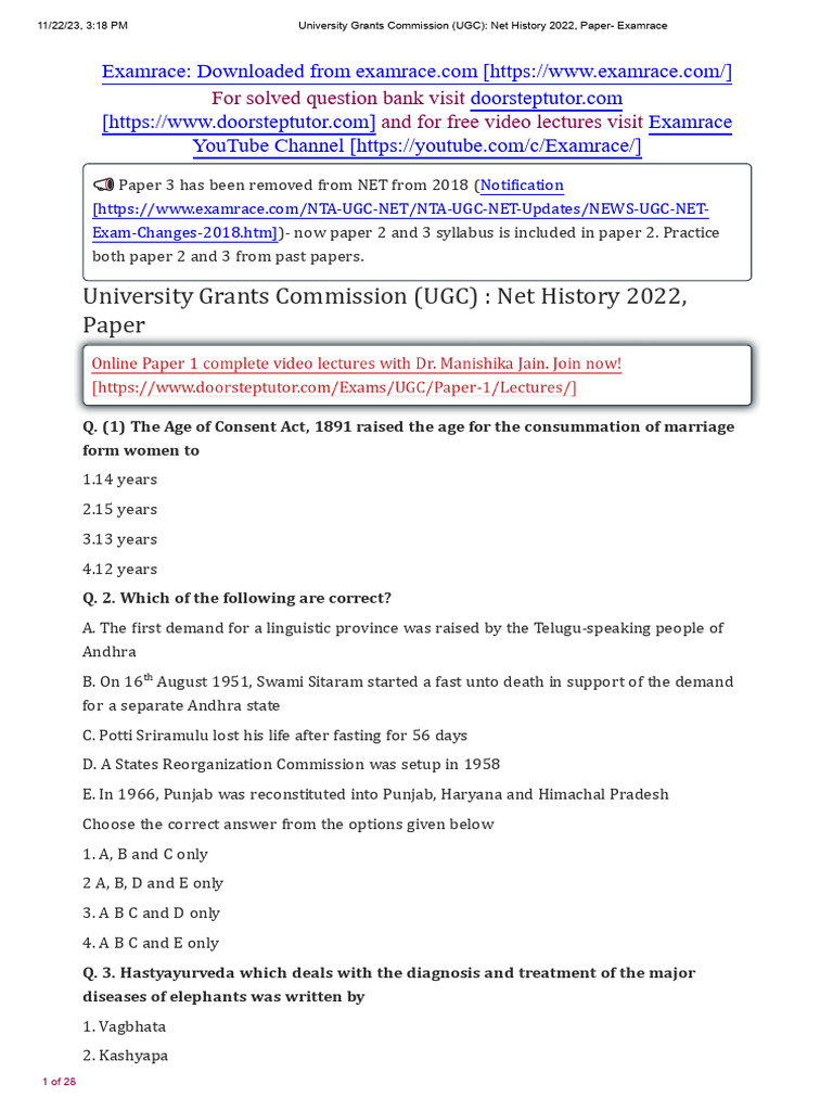 UGC NET History 2022 Paper | PDF