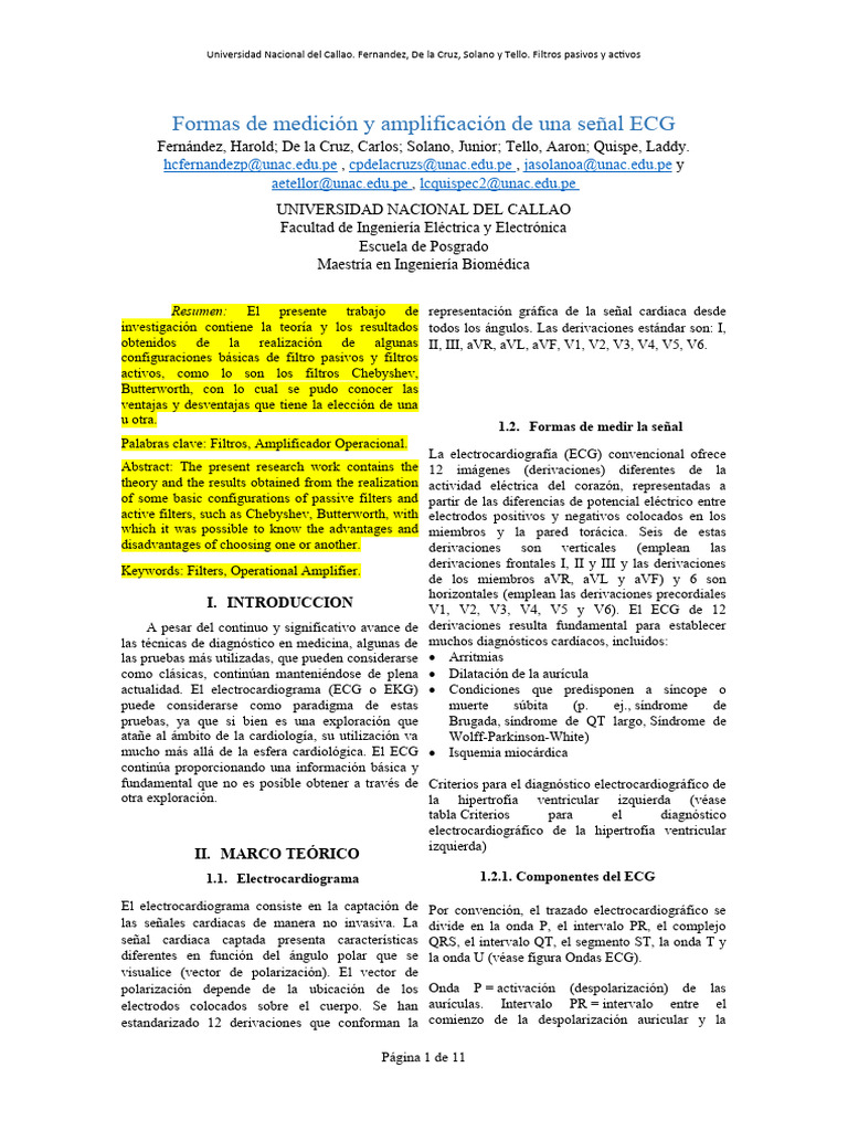 Tarea 2 Formas de Medir La Señal Ecg^j Etapa de Amplificación de Una ...