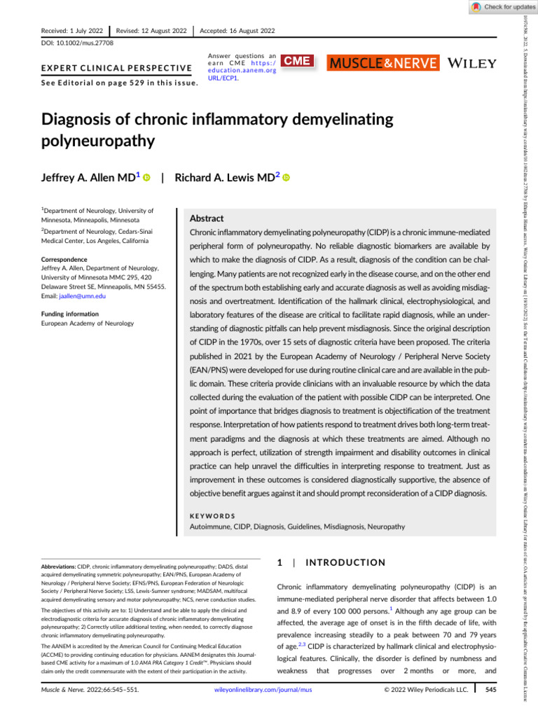 Diagnóstico CIDP | Download Free PDF | Peripheral Neuropathy | Neuroscience