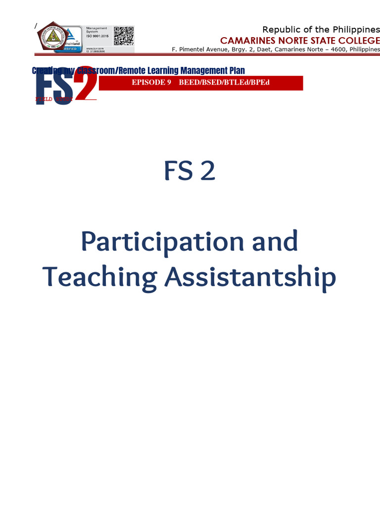 Final Fs2 Episode 9 | PDF | Classroom Management | Classroom