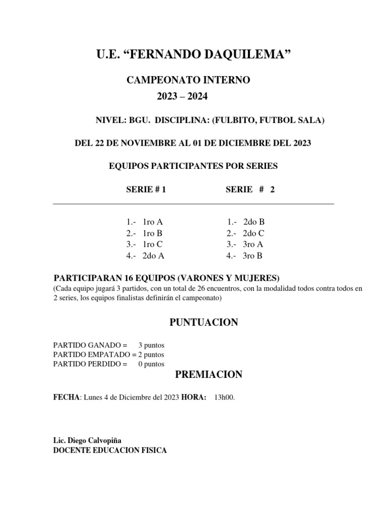 Actualizado Calendario de Juegos-Uefd Bachillerato 2 | PDF