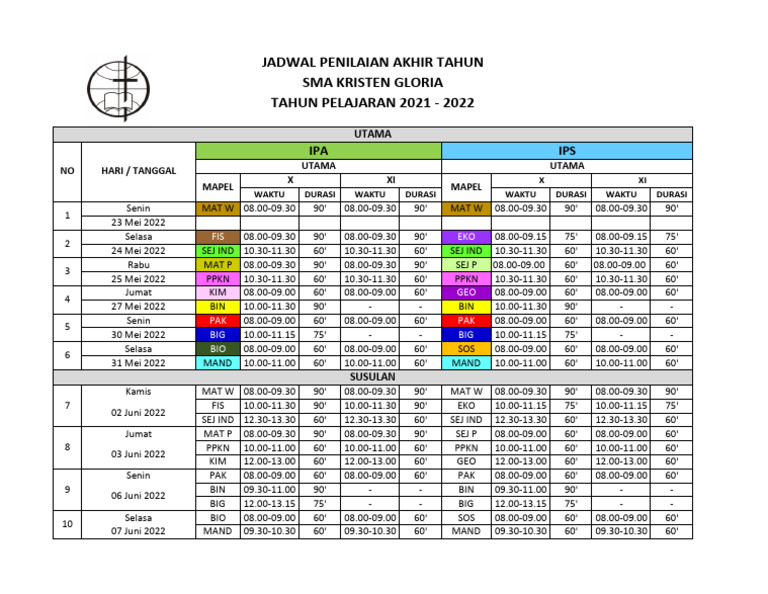 Jadwal Pat Sma 2122 | PDF