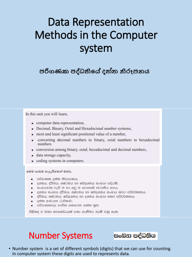Soniya Kaviratna - Data Representation Methods in The Computer System (Number Systems) | PDF ...