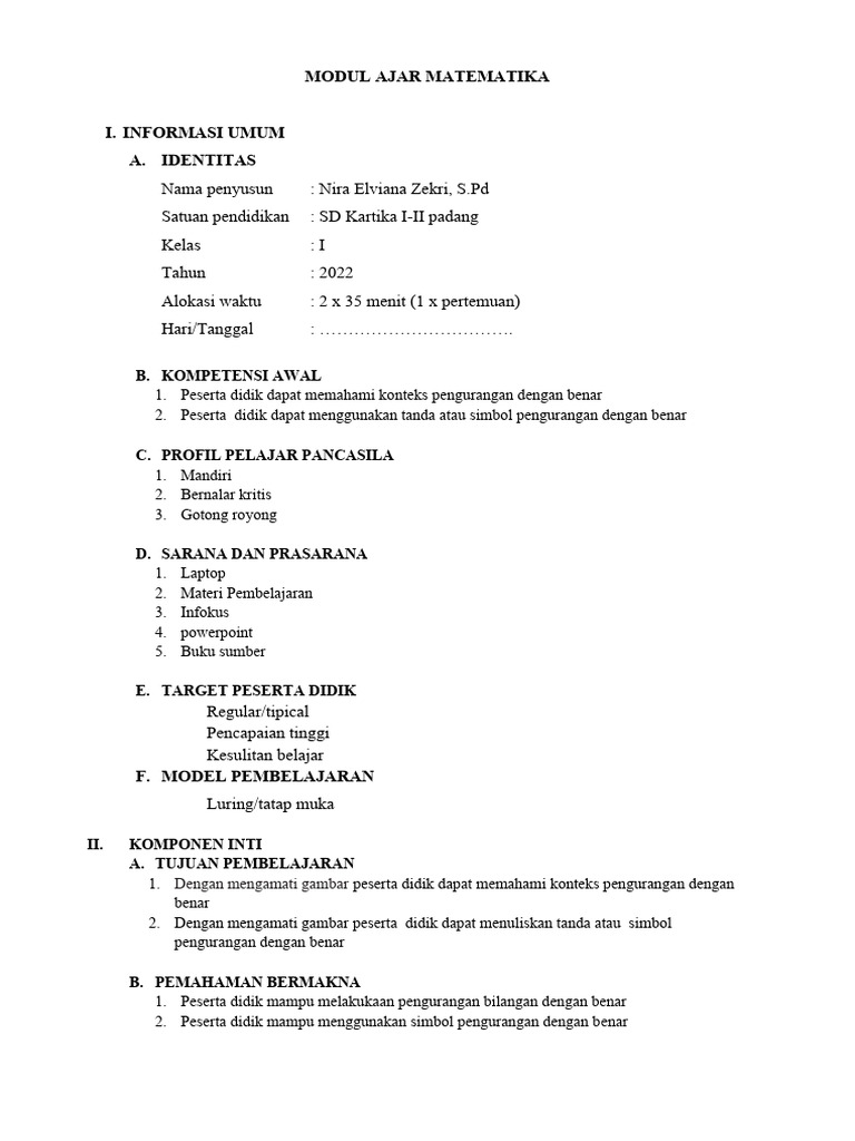 MODUL AJAR MTK 13 Diana | PDF | Karier & Perkembangan