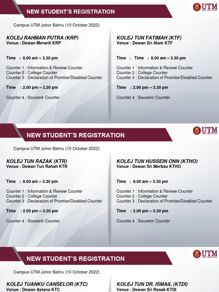 UTM Johor Bahru New Student Registration | PDF | Malaysia