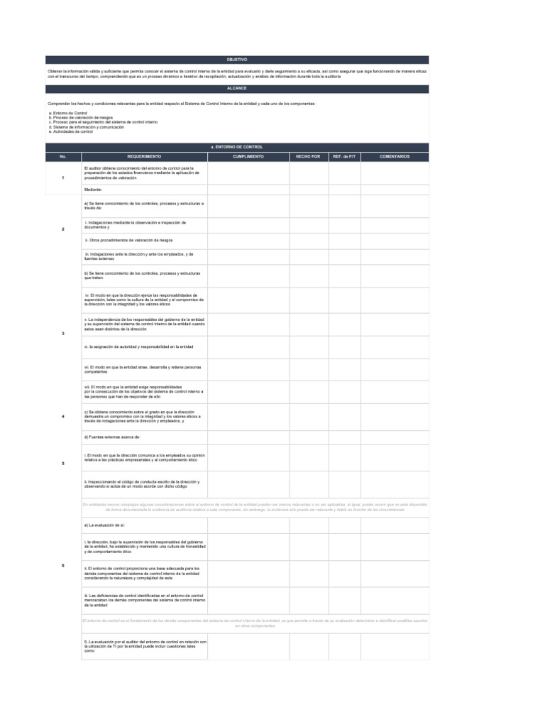 BA-13 Checklist Sobre El Sistema de Control Interno de La Entidad | PDF ...